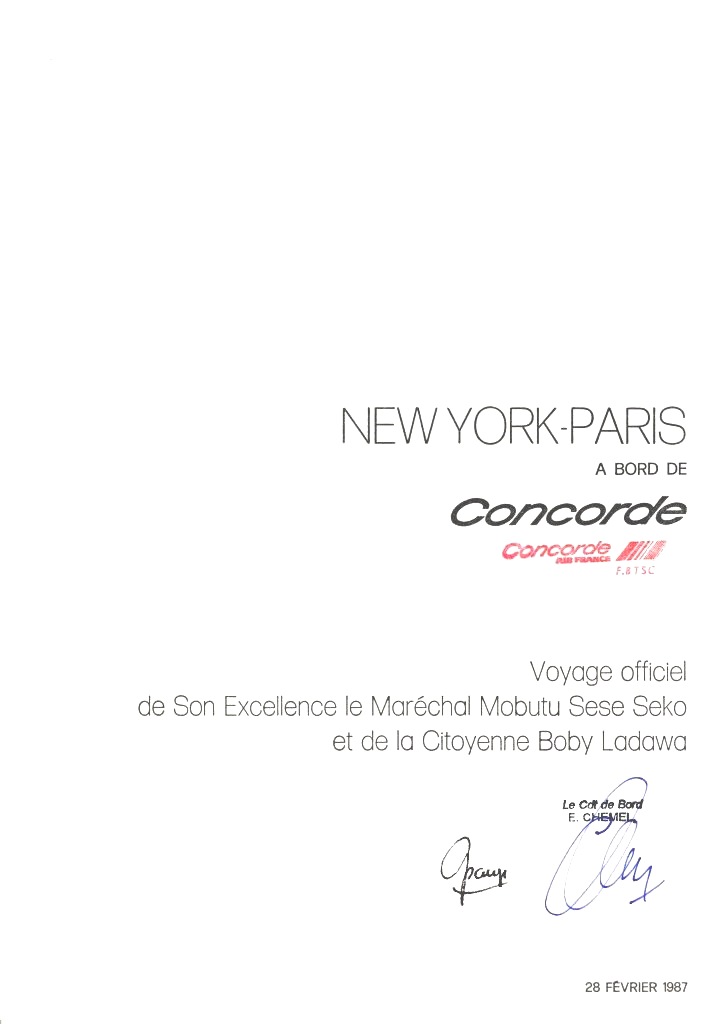 Maréchal MOBUTU | Menus Concorde