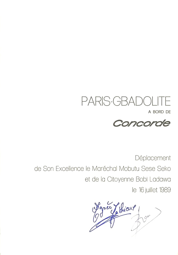 Maréchal MOBUTU | Menus Concorde