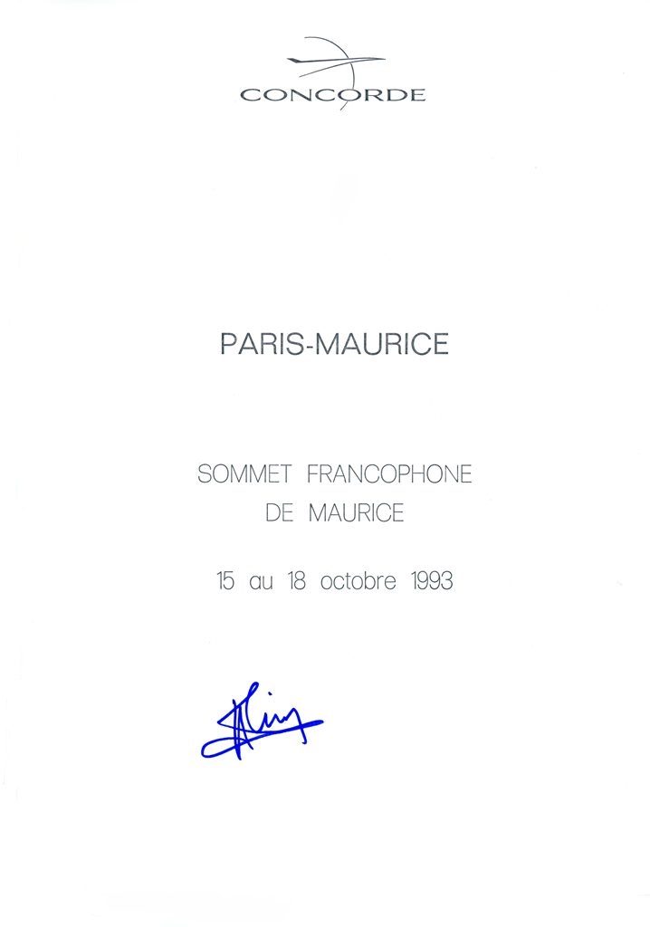François MITTERRAND 1993 | Menus Concorde