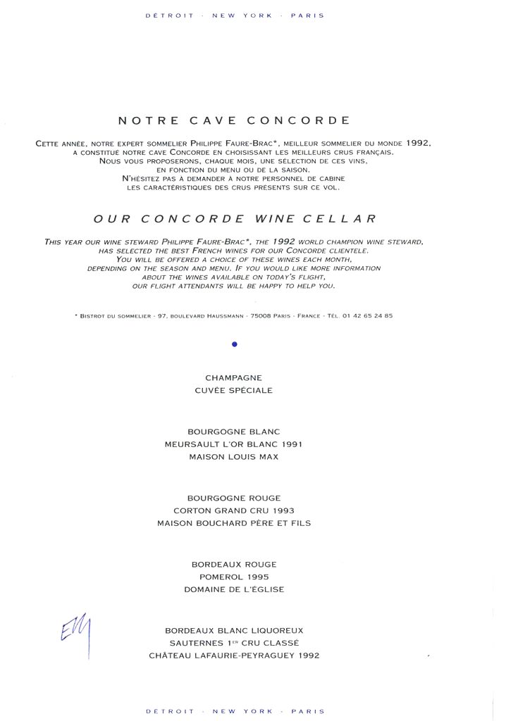 Menus français 1999 | Menus Concorde